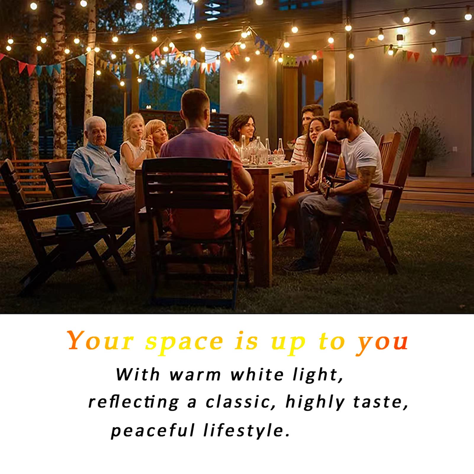 ENCHANT Outdoor String Light 43 FT Strand –LED Lights with 20 Bulbs (2 LED Chips Spare), Weatherproof Connectable Hanging for Patio Garden Bistro Café Night Party Decoration Warm White G50-G1