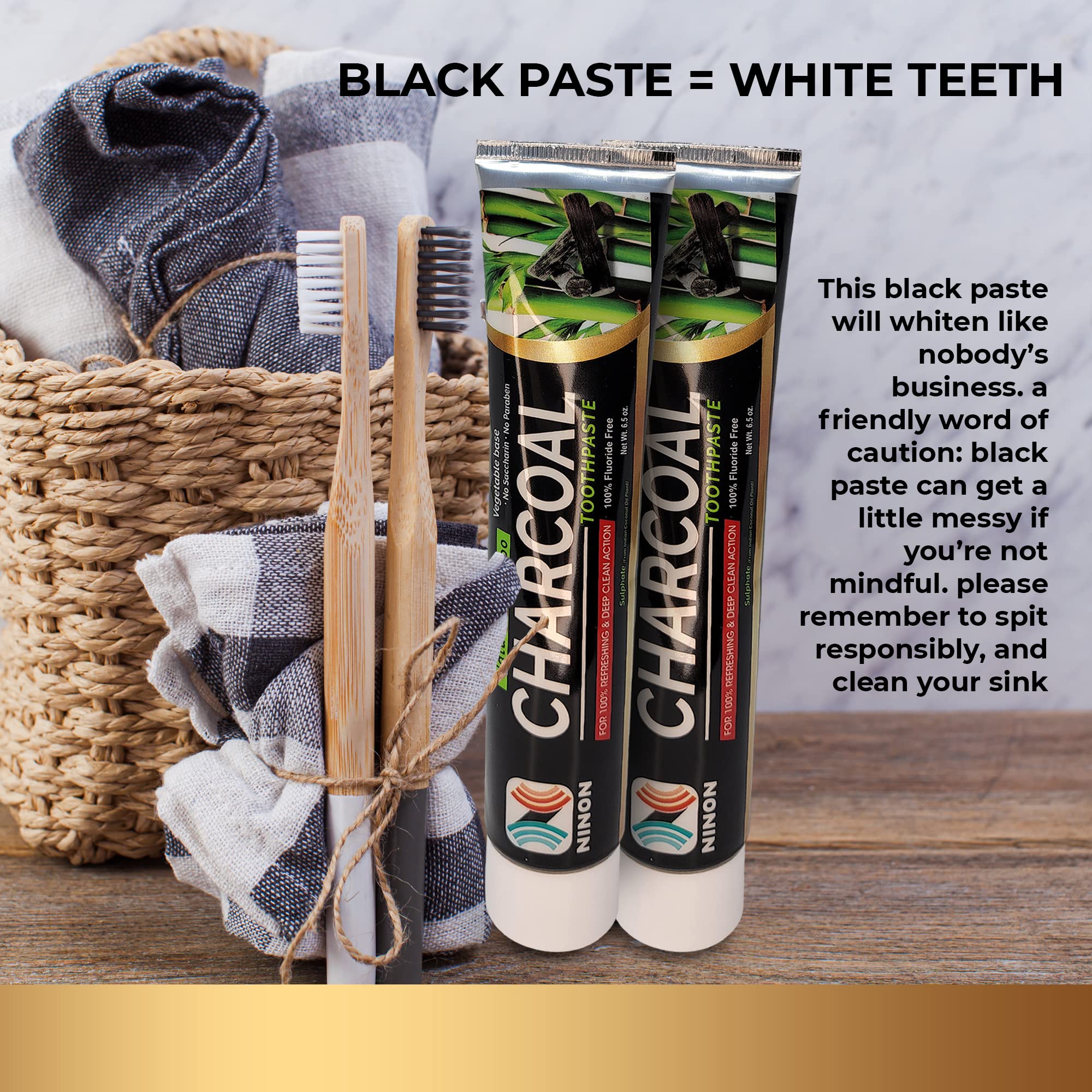 Activated Charcoal Toothpaste 2 pack (6.5oz each) 100% Deep Cleansing Natural Toothpaste, Organic Paste eliminates bad mouth odor Keeping it Refreshing, Natural Whitening Toothpaste, Fluoride Free and Paraben Free, Vegan