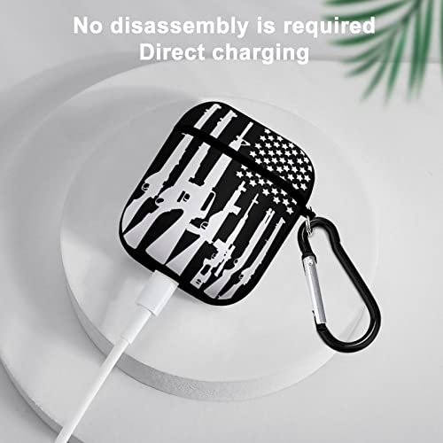 American Gun Flag Compatible with AirPods 2nd 1st Generation Case Cover Cute Funny Shockproof Protector for Men Women