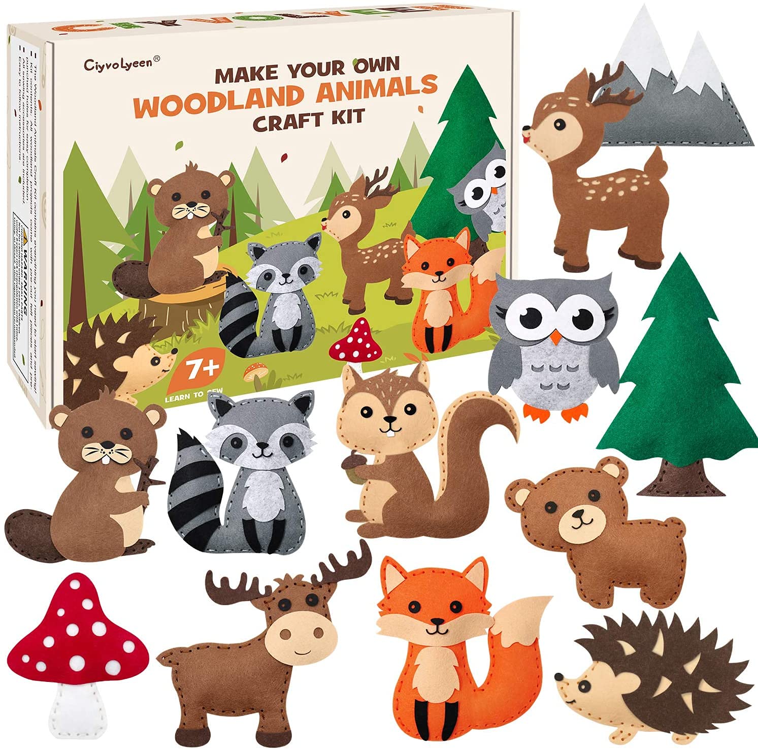CiyvoLyeen 2 Pack Animals Sewing Craft Kit for Kids- Woodland Animals Felt Sewing Craft Kit & Puppy Craft Kit for Beginners