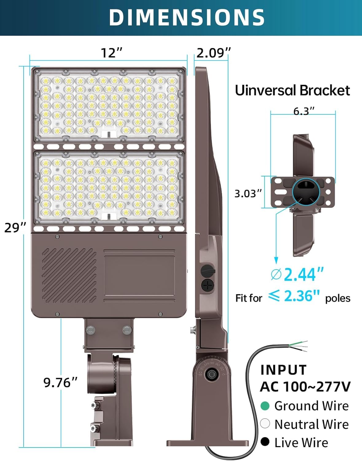 ADUB 150W LED Post Light, 21,000 LM, DLC ETL Listed, LED Parking Lot Light 320W 250W 200W Adjustable, LED Shoebox Light 5700K 5000K 4500K