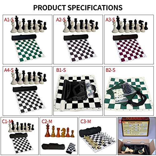 BOYISUNG Tournament Chess Set Weighted Staunton Pieces and 20"x20"in Vinyl Foldable Board Easy for Packing and Traveling Classic Plastic Black Board Long Canvas Bag A4