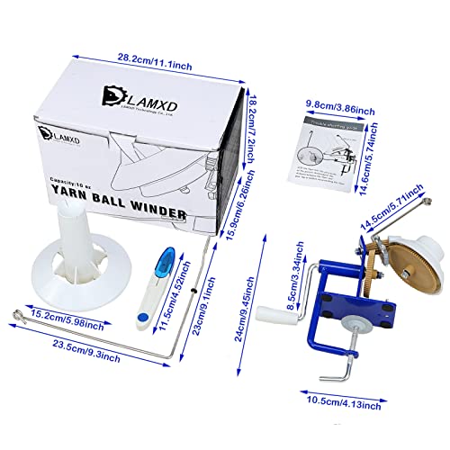 LAMXD Needlecraft Large Jumbo Metal Yarn/Wool/String/Fiber Ball Winder Hand Operated,10-Ounce,with Thread Cutter Scissors, Blue and White