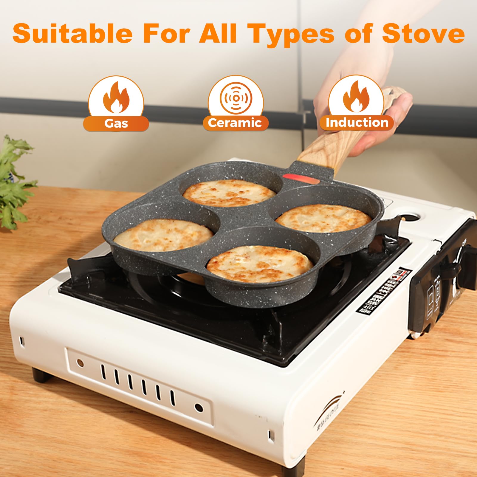 AHFLRITO Egg Pan, 4 Cup Egg Pans Nonstick, Healthy Breakfast Pancake Pan, Aluminum Omelette Pan, Easy Clean Small Egg Frying Pan, Fried Egg Cooker Suitable for Gas Stove & Induction Cookware