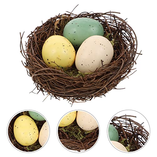 ARTIBETTER Artificial Bird Nest with 3 Bird Eggs Country Style Simulation Twig Bird Nest Handmade Rattan Nest DIY Craft Tree Ornament for Easter Garden Decor