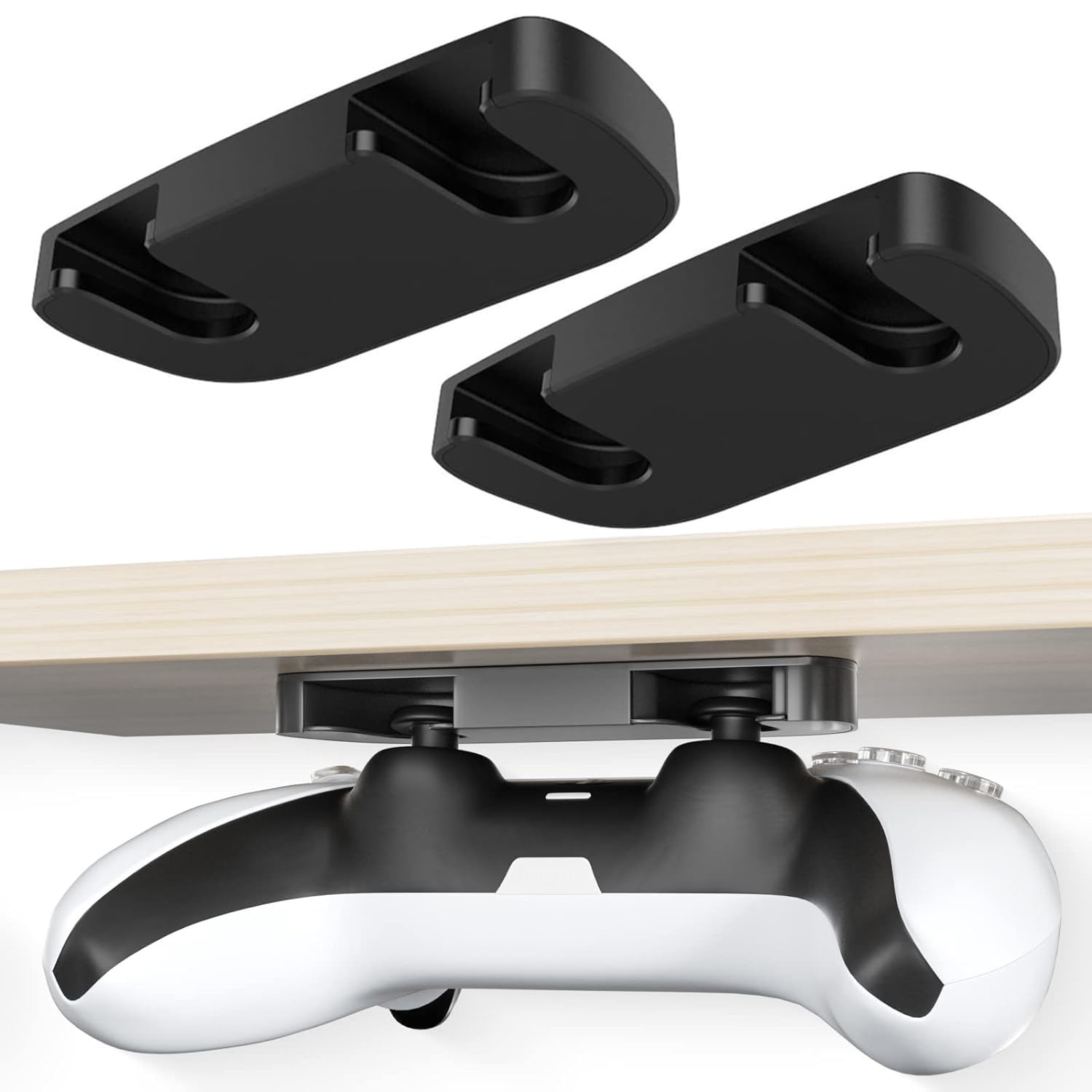 CKXIN Controller Table Stand for PS5 PS4 Controller Playstation 5 Playstation 4 Under Desk Mount Controller Holder Table Organizer and Desk Management (2-Pack) Black