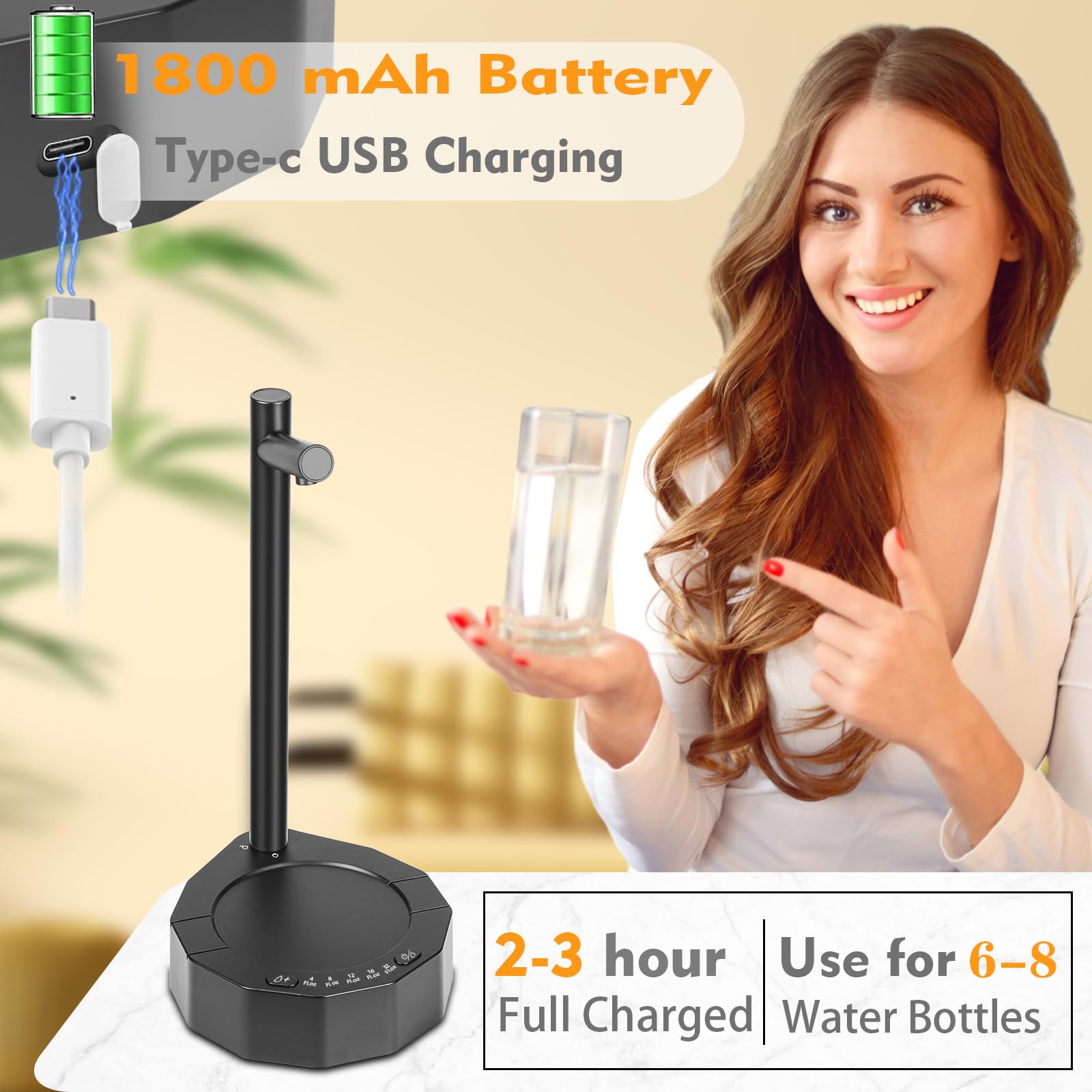 5 Gallon Water Dispenser,Water Dispenser for 5 Gallon Bottle,Smart Desktop Water Dispenser,Bedside Water Dispenser ,Automatic Drinking Water Dispenser Pump,Safe and Leak-Free for Long-Term Use( Black)