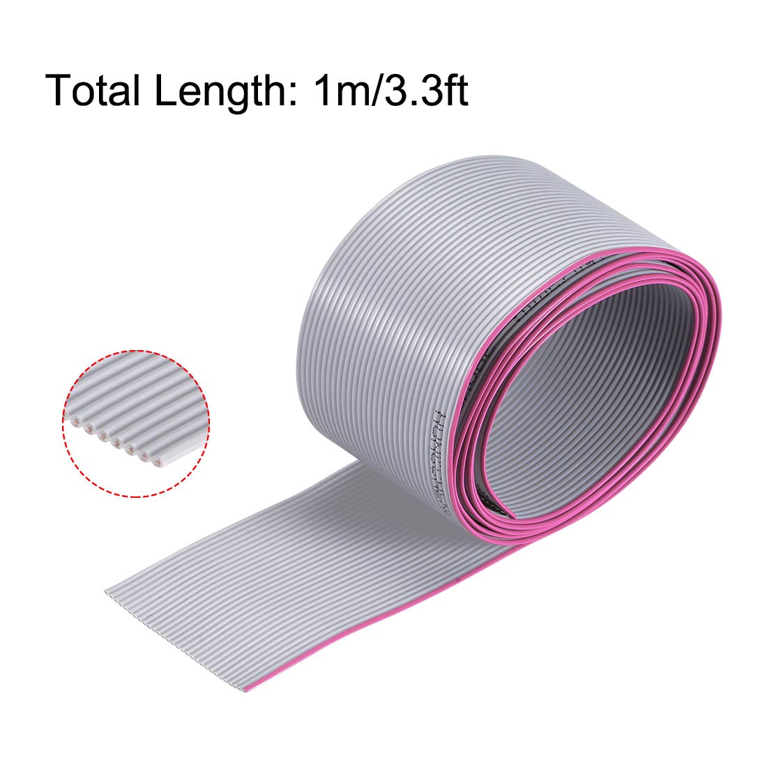 uxcell IDC Wire Flat Ribbon Cable 1m/3.3ft Length 1.27mm Pitch 30 Pins Gray for JTAG/ISP Connecting