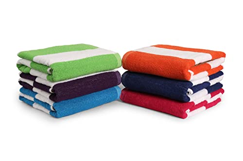 BolBom's, 6 Piece Beach Towel,100% Cotton Cabana Stripe Beach Towel,Oversize 30" x60” Quick Dry High Absorbent Towel for Beach,Travel,Swim,Pool,Yoga, Hotel,Parties,Guests & Perfect for Daily Use