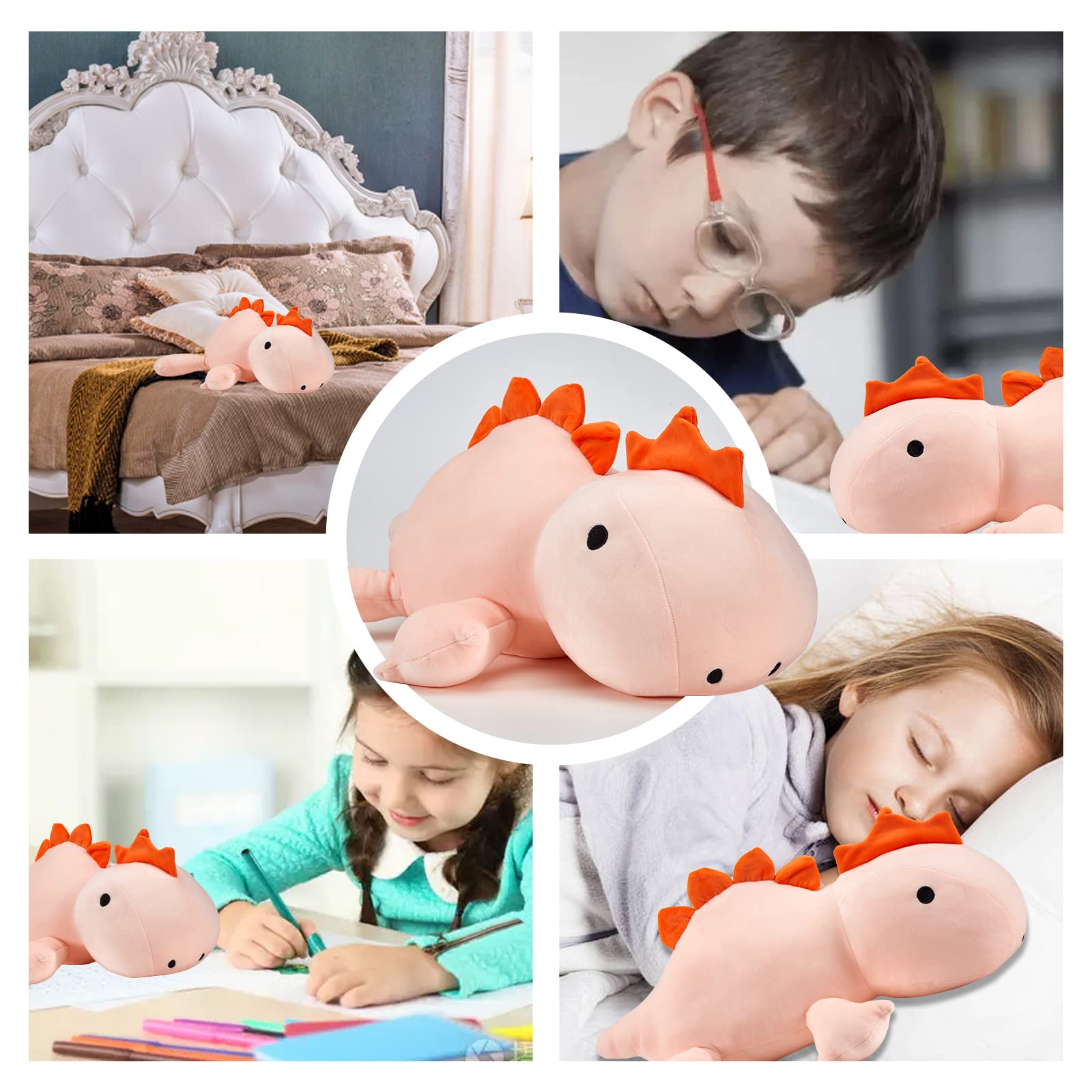 Acbxm Super Soft Dinosaur Weighted Stuffed Animals for Anxiety,Stuffed Animal Plush Toys for Kids,Cute Warm Plushie Throw Pillows,Pink,Medium