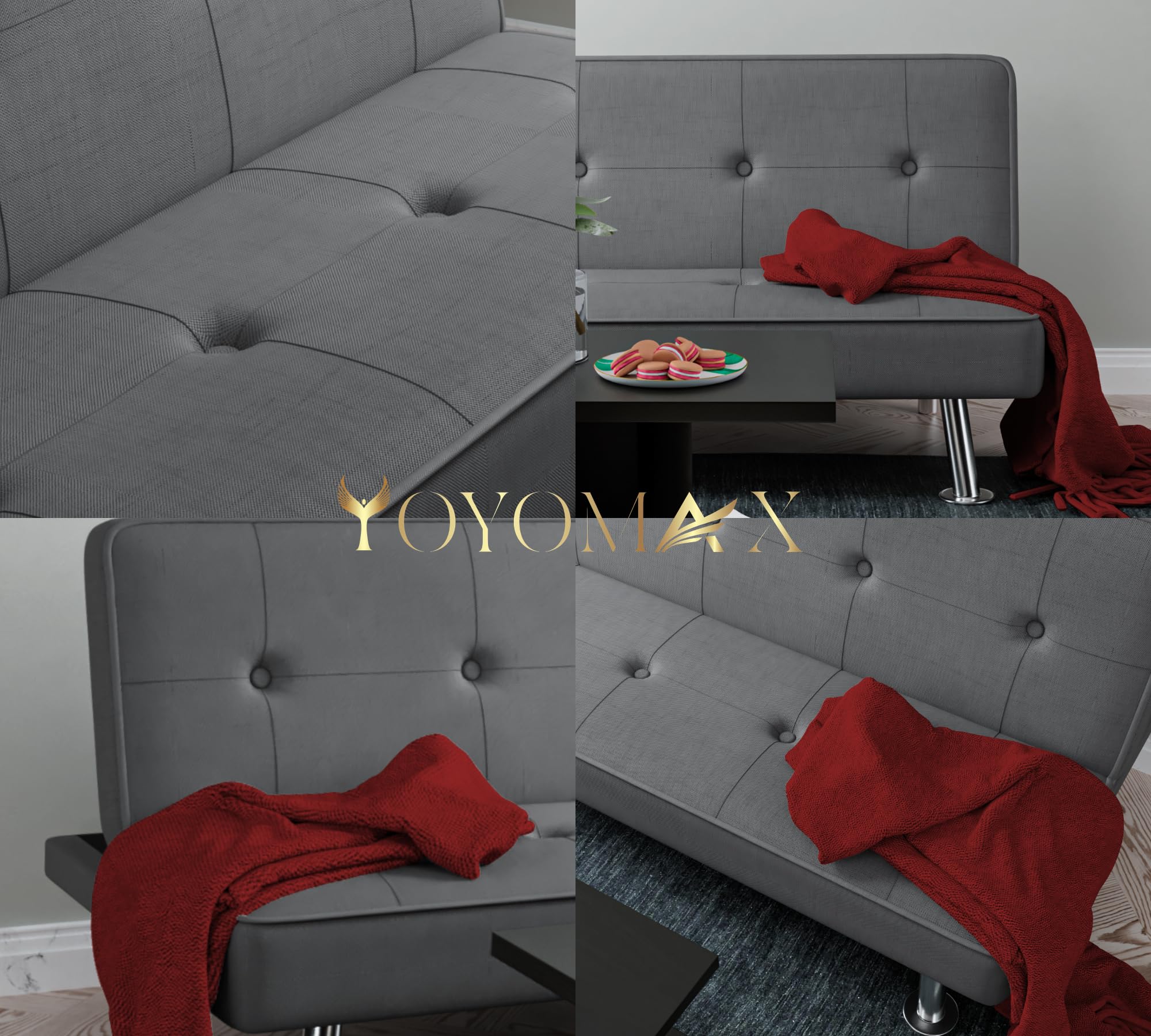 yoyomax Convertible Sofa Bed Couch, Modern Futon Sofa Bed - Breathable Fabric Folding Sofa Bed Easy to Clean-Ideal for Bedroom, Living Room, Apartment and Office-Compact Design for Spacing Saving
