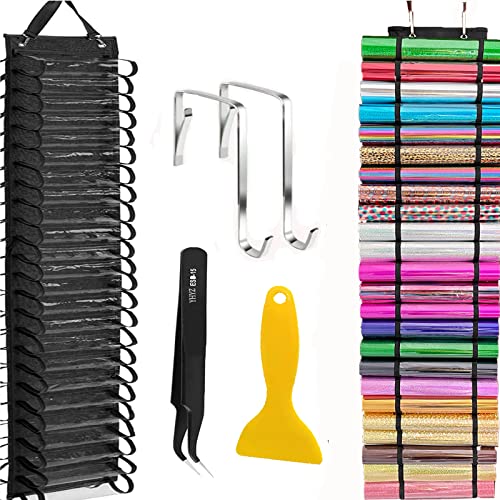 Amremsu 48 Compartments Vinyl Roll Storage, Vinyl Roll Holder Vinyl Organizer, Vinyl Storage Rack Wall Mount/Over The Door for Craft Room Organizers and Storage Lengthenedļ¼Blackļ¼