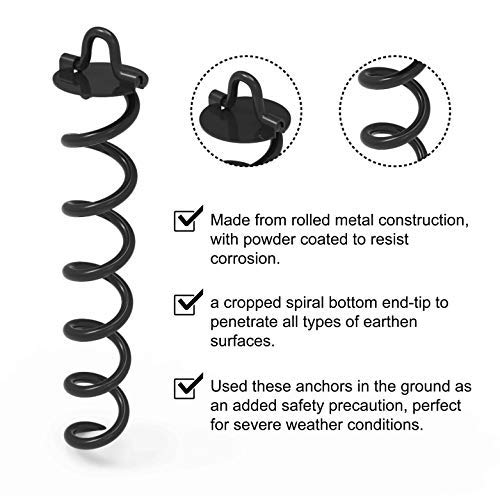 ABCCANOPY 16" Spiral Ground Anchor with Dog Tie Out for Anchor Swings Set Down, Tent (Black)