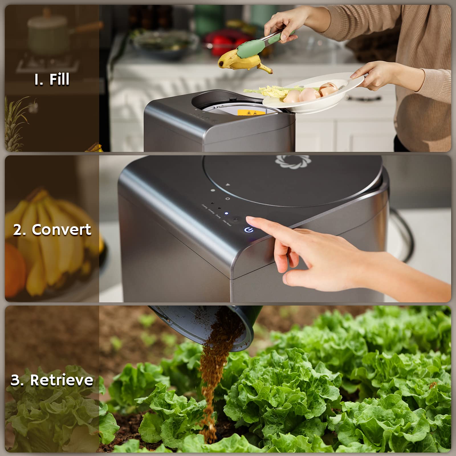 Airthereal Bundle | Revive Electric Kitchen Composter and 4 Activated Carbon Filters, 2.5L Capacity with SHARKSDEN® Tri-Blade, Turn Food Waste and Scraps into Dry Compost Fertilizer