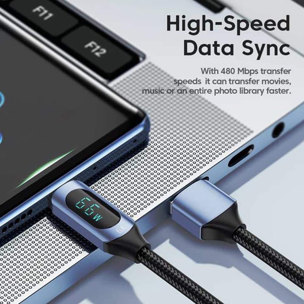 AD 6A USB to Type C Cable – 66W 6-A Quick Charging & Data Transfer in One High Stable Current Save Fast PVC Nylon Braided USB Type-C Cables Turbo Speed Transmission Sync Smart Chip Length Wire 2M