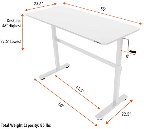 Stand Steady Tranzendesk 55 Inch Standing Desk | Easy Crank Height Adjustable Sit to Stand Workstation | Modern Ergonomic Desk Supports 3 Monitors | Perfect for Home & Office (55"/ White)