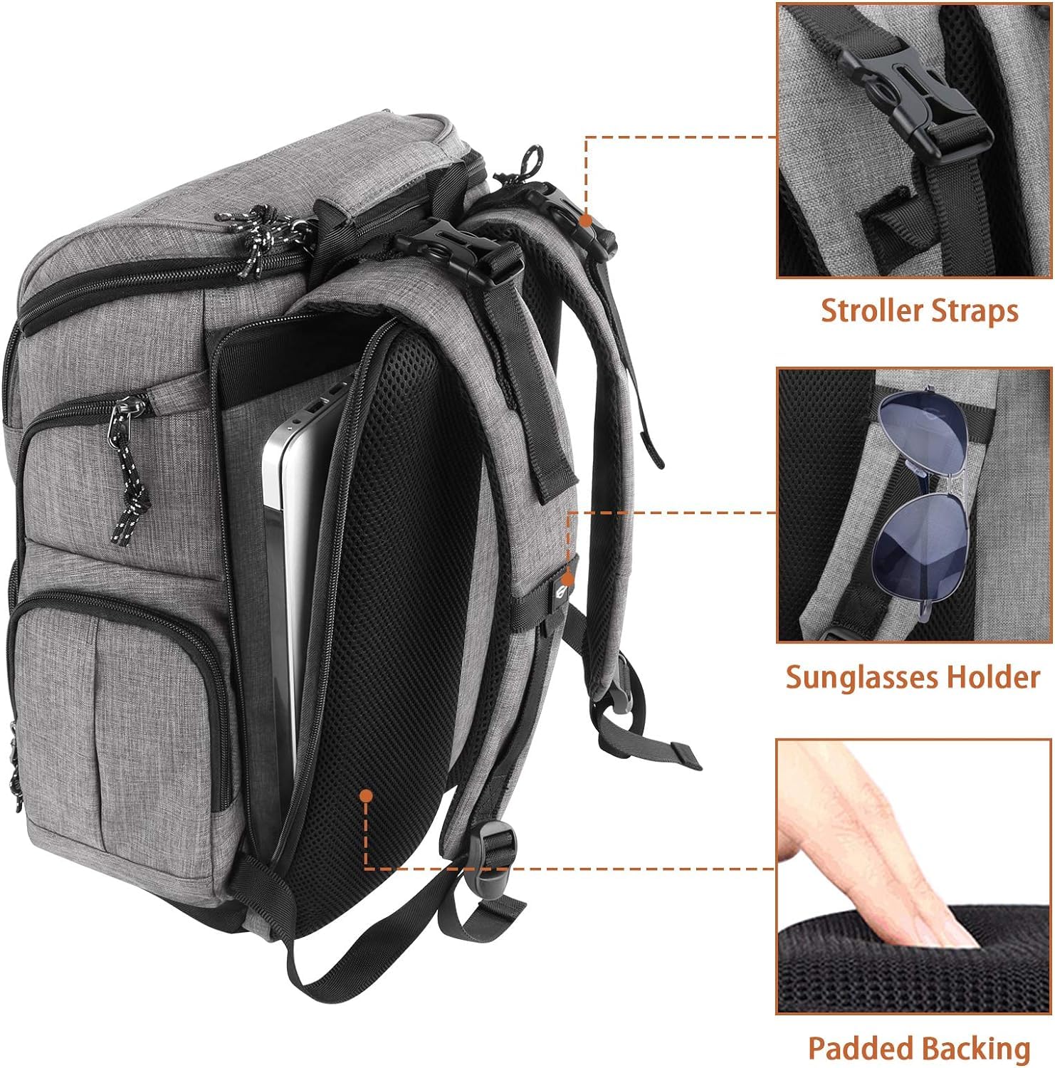 Mancro Diaper Bag Backpack, Multifunctional Travel Dad Diaper Bag with Insulated Pockets, Large Capacity Baby Diaper Backpack for Men and Women with Laptop Pocket and Stroller Straps, Grey