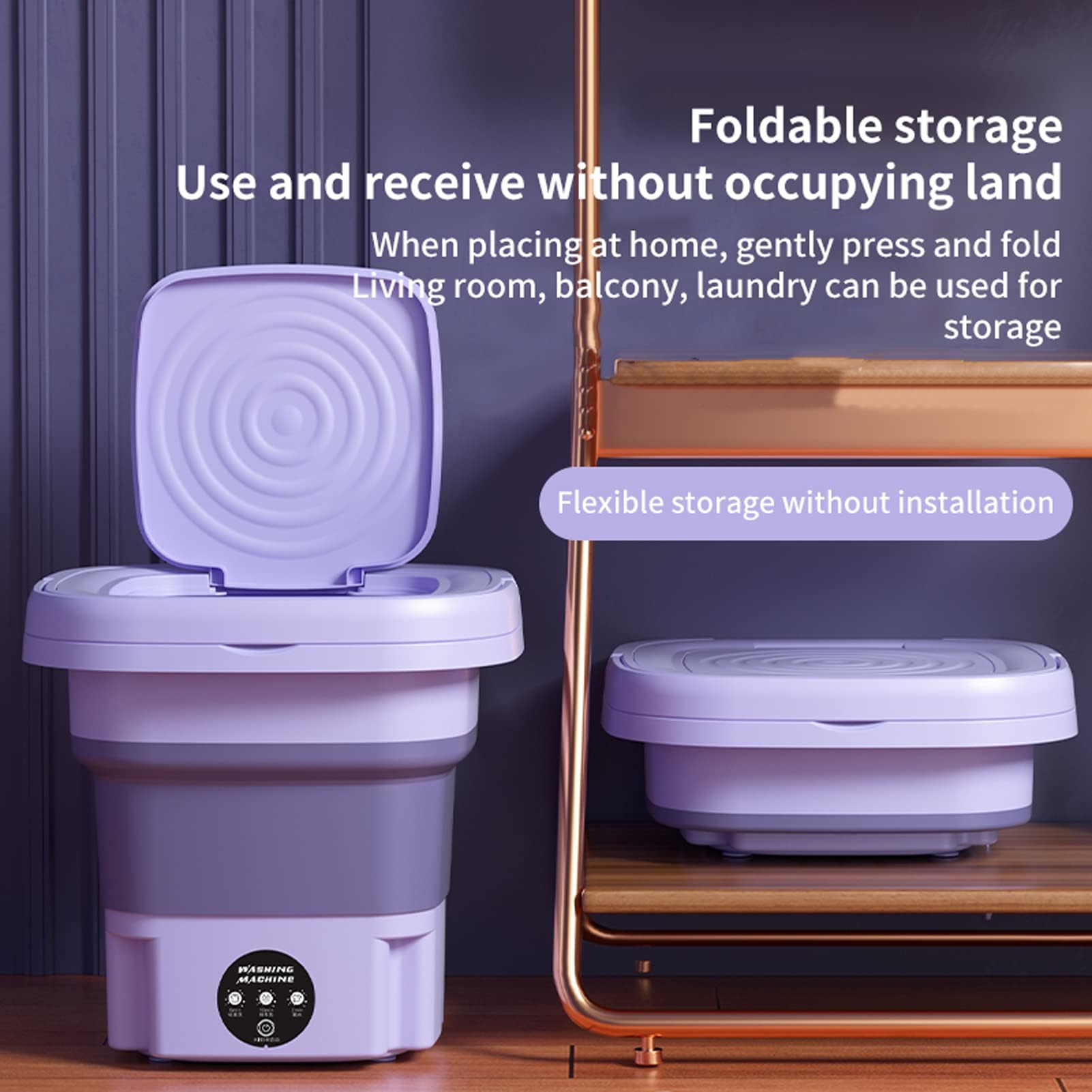 8L Large Capacity Portable Washing Machine Foldable Mini Washing Machine Half Automatic Small Washer for Baby Clothes|Underwear or Small Items-Apartments, Dorm, Camping, RV Travel laundry Purple