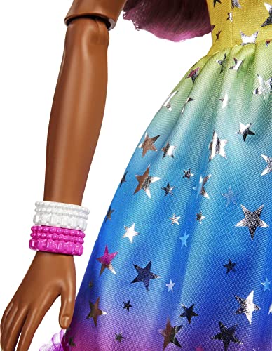 Barbie Large Doll with Dark Brown Hair, 28 Inches Tall, Rainbow Dress and Styling Accessories Including Shooting Star Handbag