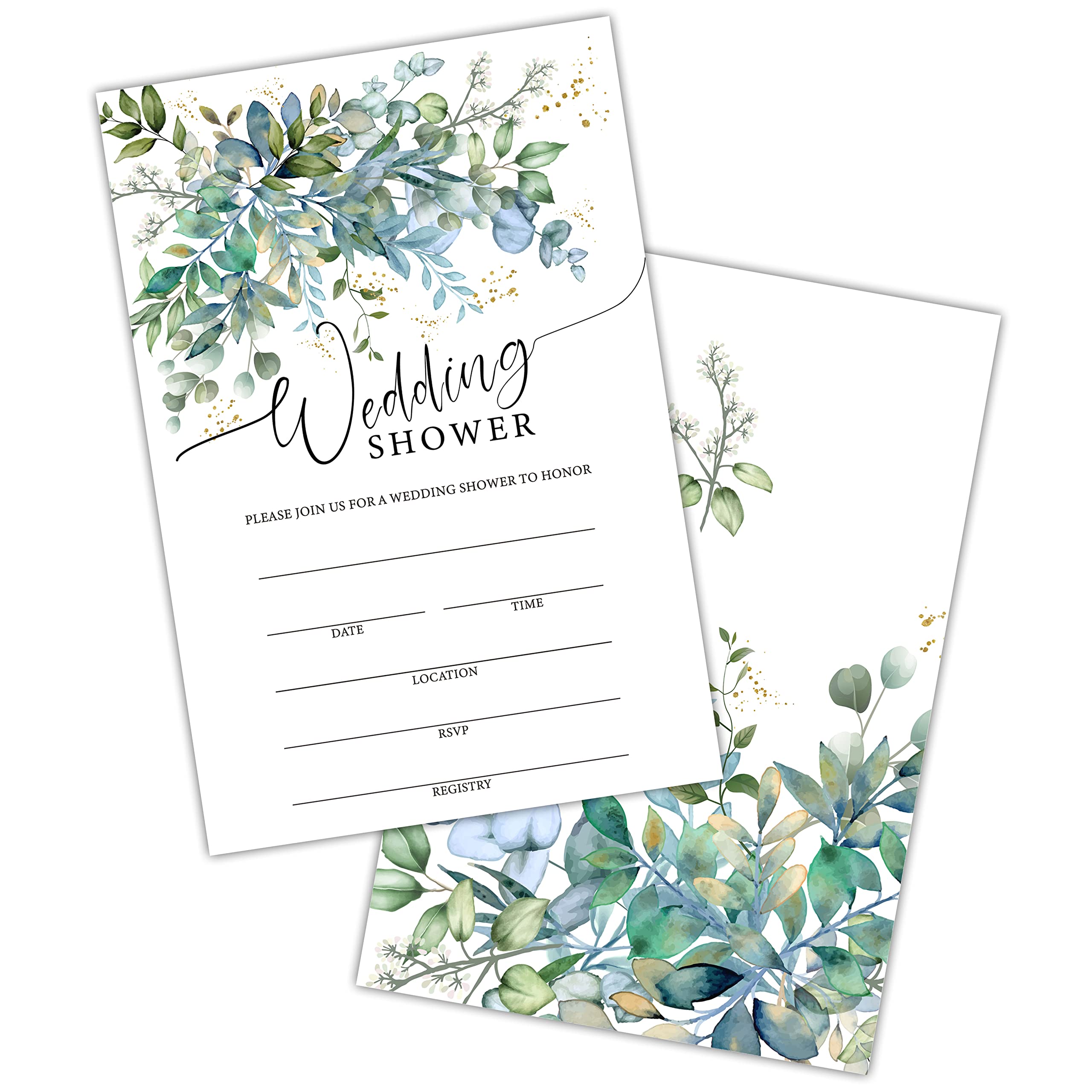 Greenery Wedding Shower Invitations, Floral Bridal Shower Invitations, Bridal Shower Invites for Engagement Party, Wedding, Bridal Shower, Set of 25 Invitations & 25 Envelopes (B02)