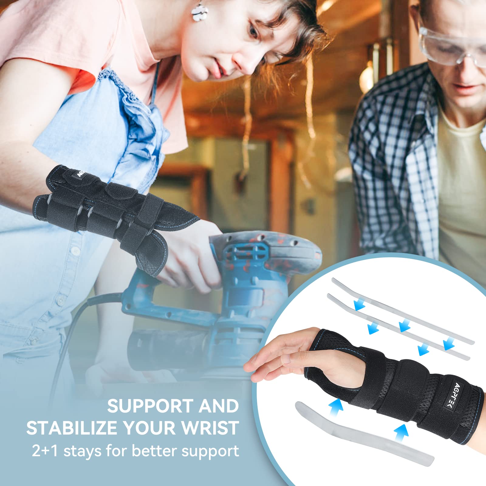 AGPTEK Wrist Brace for Carpal Tunnel Relief, Tendonitis, Arthritis, Sprains, Women Men Adjustable Wrist Splint with 3 Stays, Fits for Both Hand 1 Pack.