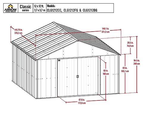 Arrow Classic Metal Shed, 12 x 12, Flute Grey