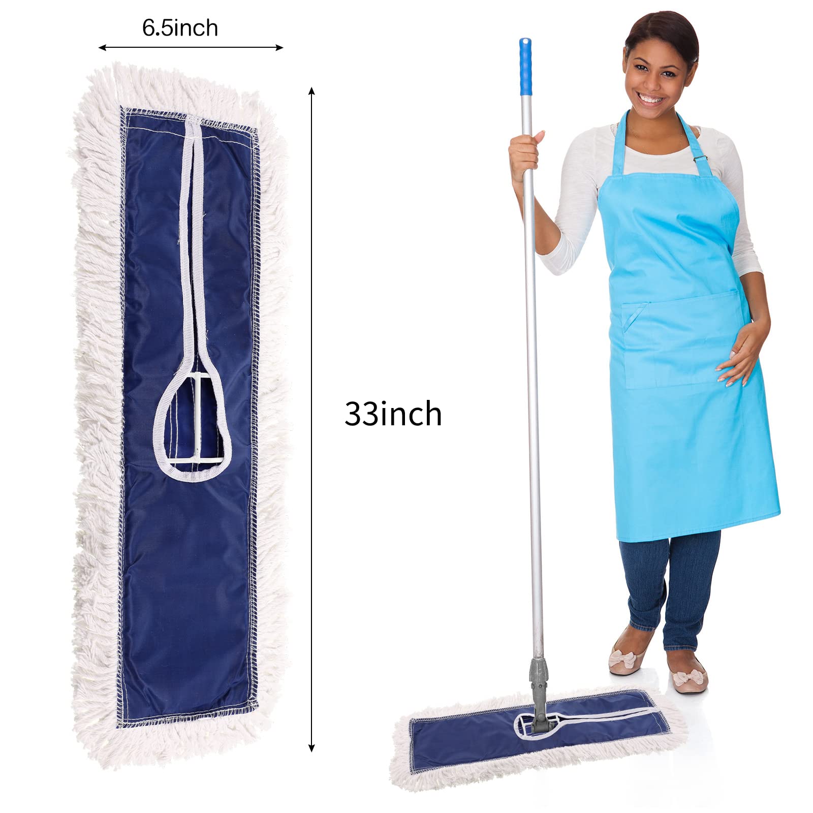 6 Pieces Cotton Floor Dust Mop Heads Refill Commercial Cleaner Mop Head Replacement Washable Mop Replacement Heads Blue Closed Loop Dust Mop Replacement Mop Head Only (33 Inch)