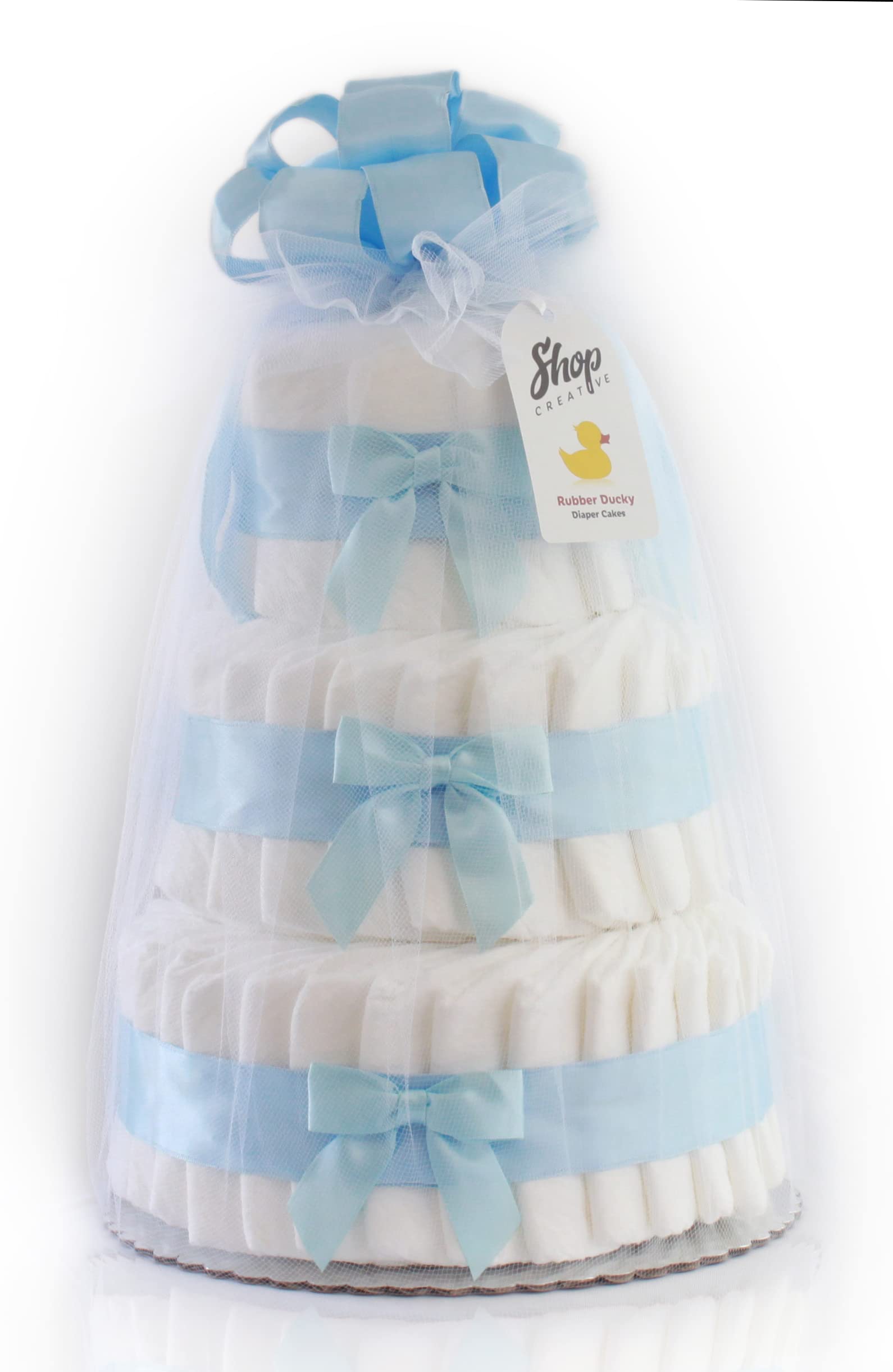 Classic Pastel Baby Shower Diaper Cake (3 Tier, Blue)