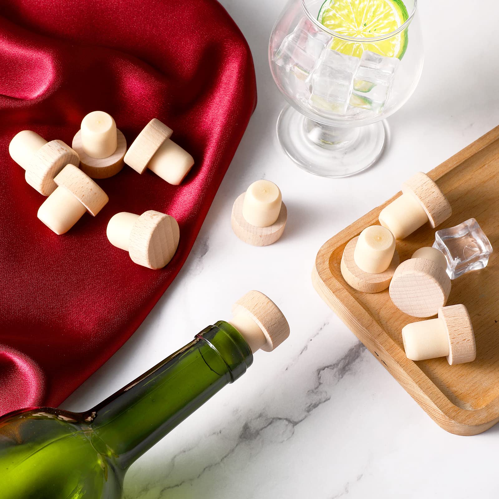 Abeillo 12 Pieces Wine Bottle Corks, T Shaped Wine Bottle Stoppers Reusable Wooden and Rubber Wine Cork Stopper Sealing Plug Bottle Cap for Wine Beer Bottles Crafts