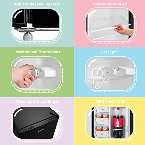 COMFEE' CRM33S3AST Cubic Feet Compact Singel Door Mini Fridge for Bedroom Office Garage Studio Dorm with 3 Removal Glass Shelves Stainless Steel Refrigerator, 3.3 Cuft, Silver