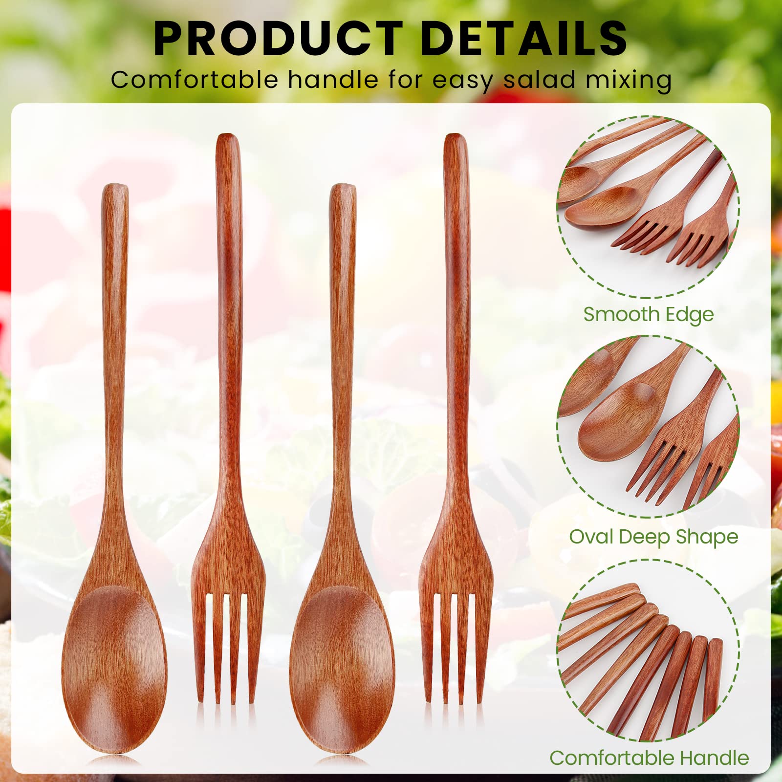 8 Pcs Wooden Spoons Forks Set, Japanese Style Wooden Utensil Set, Handmade Kitchen Spoon, Reusable Travel Flatware Set, Wooden Kitchen Tableware (Natural)