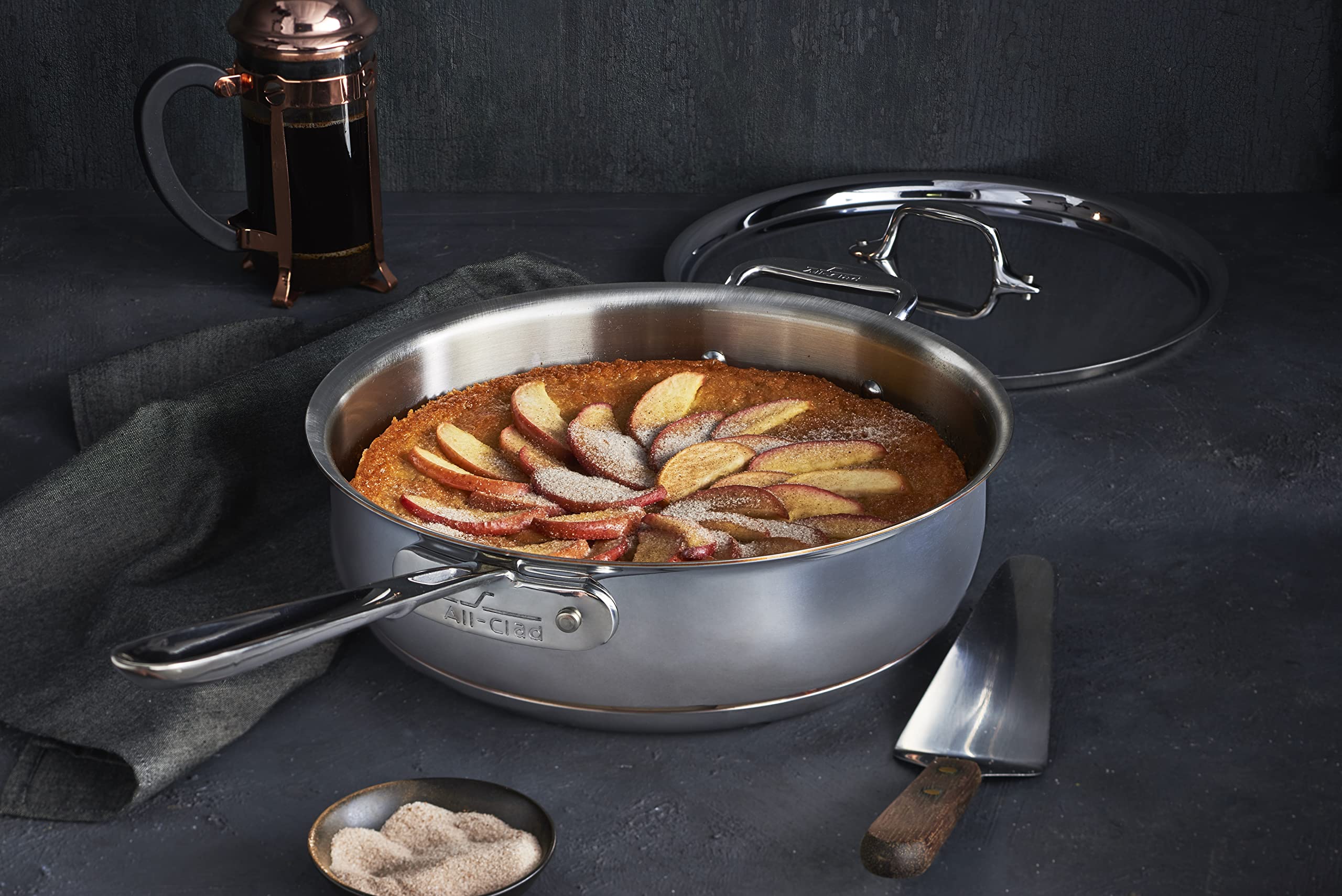 All-Clad 61211SSEURO Copper Core Sauté Pan, Conical with Lid, 28.4 cm, 4 L, Stainless Steel, Suitable for Induction Cookers