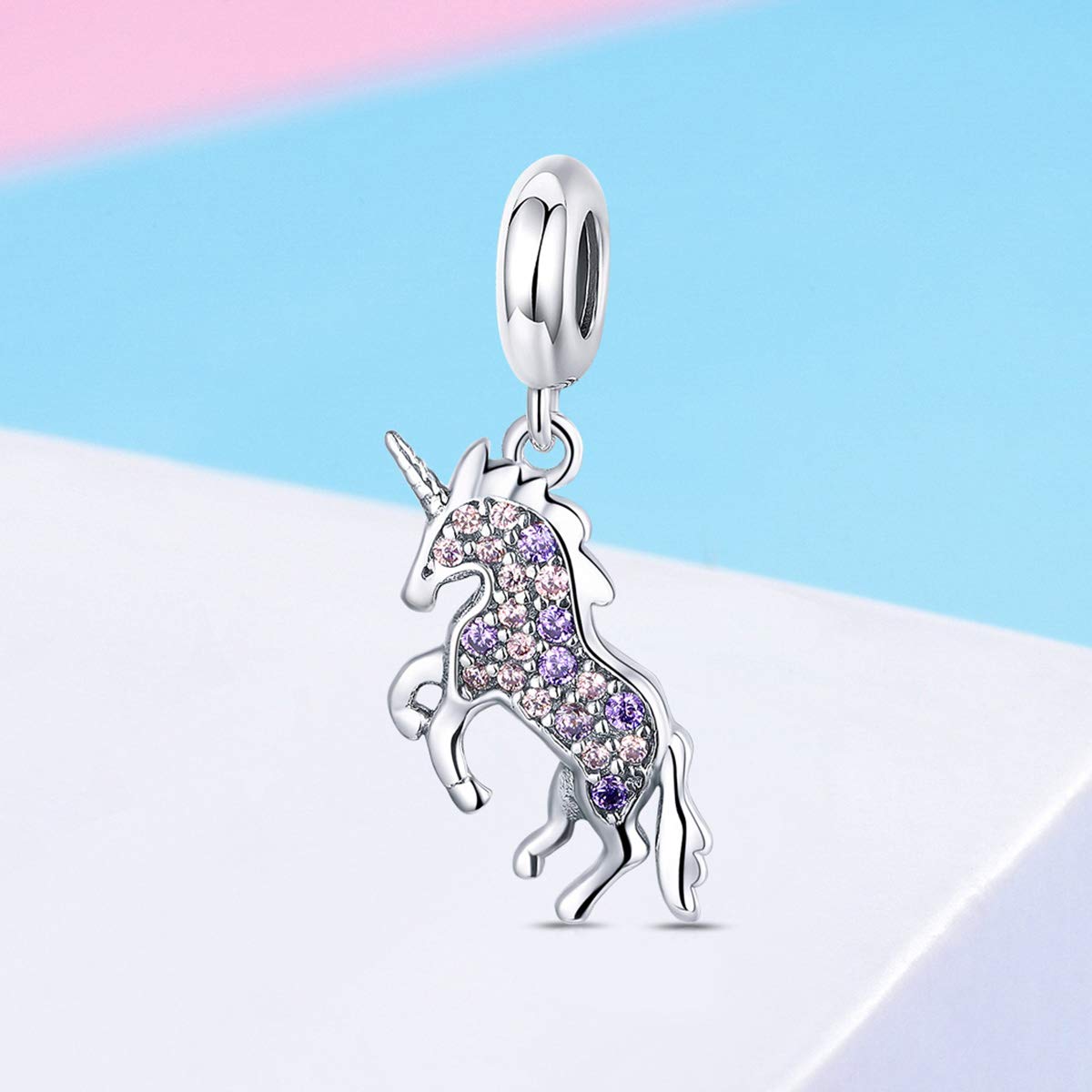 ABAOLA Animals Charm 925 Sterling Silver PET Charm Beads fit Pandora Charms Bracelet & Necklace (Light Purple Shiny Unicorn)