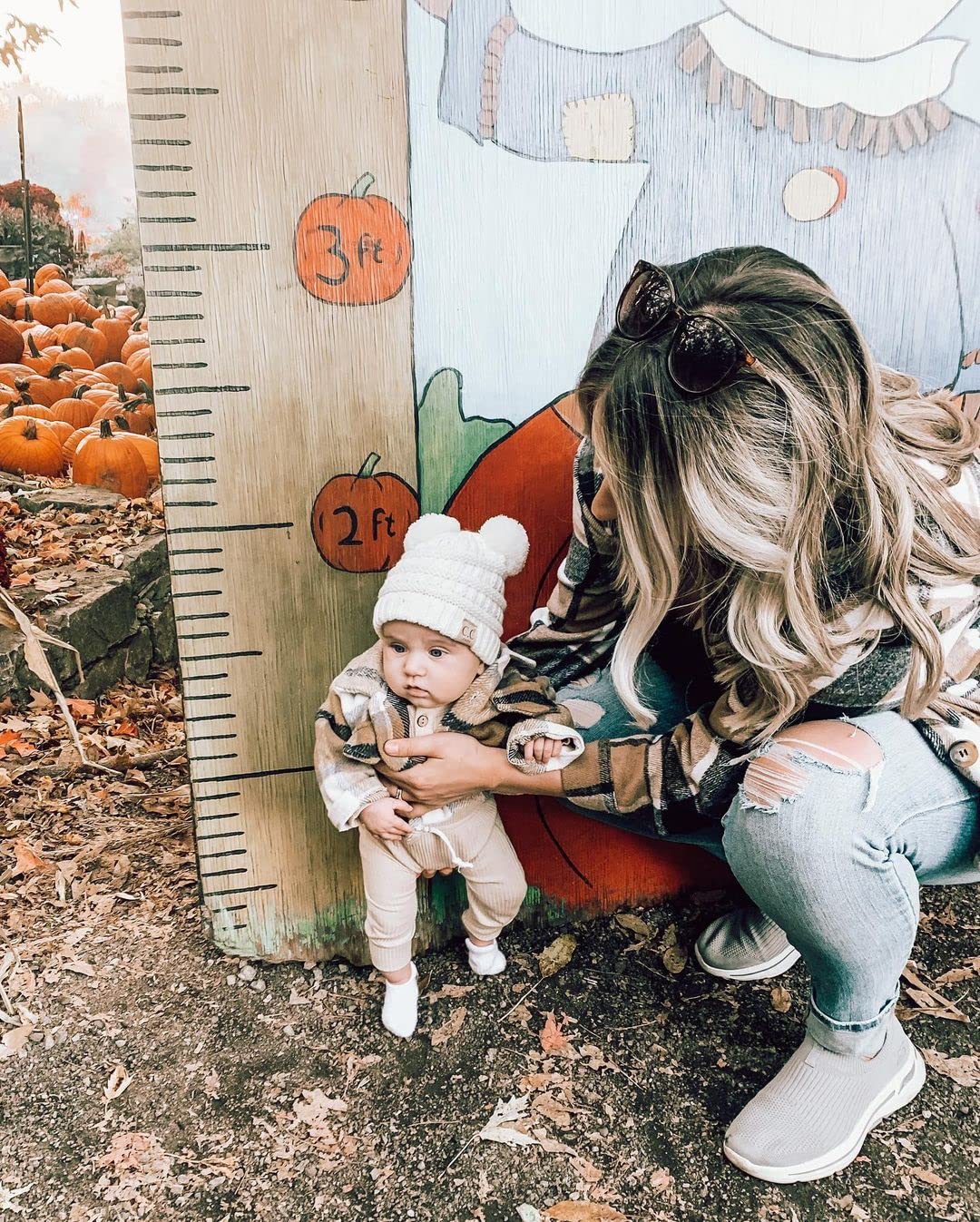 Funky Junque Exclusives Double Pom Baby Infant Beanie Knit Warm Winter Double Pom Pom Skull Cap Hat Ivory - Double Pom