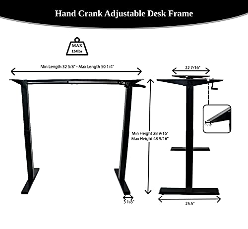 ErgoMax Adjustable Crank Desk Frame, Tabletop Not Included, 48.56 Inch Max Height, Black