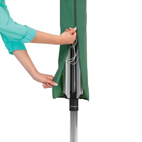 Brabantia Lift-O-Matic Outdoor 4 Arm Clothesline (164 ft/ร 1.8") Height Adjustable, Folding Clothes Drying Rack + Ground Spike & Cover (Gray)
