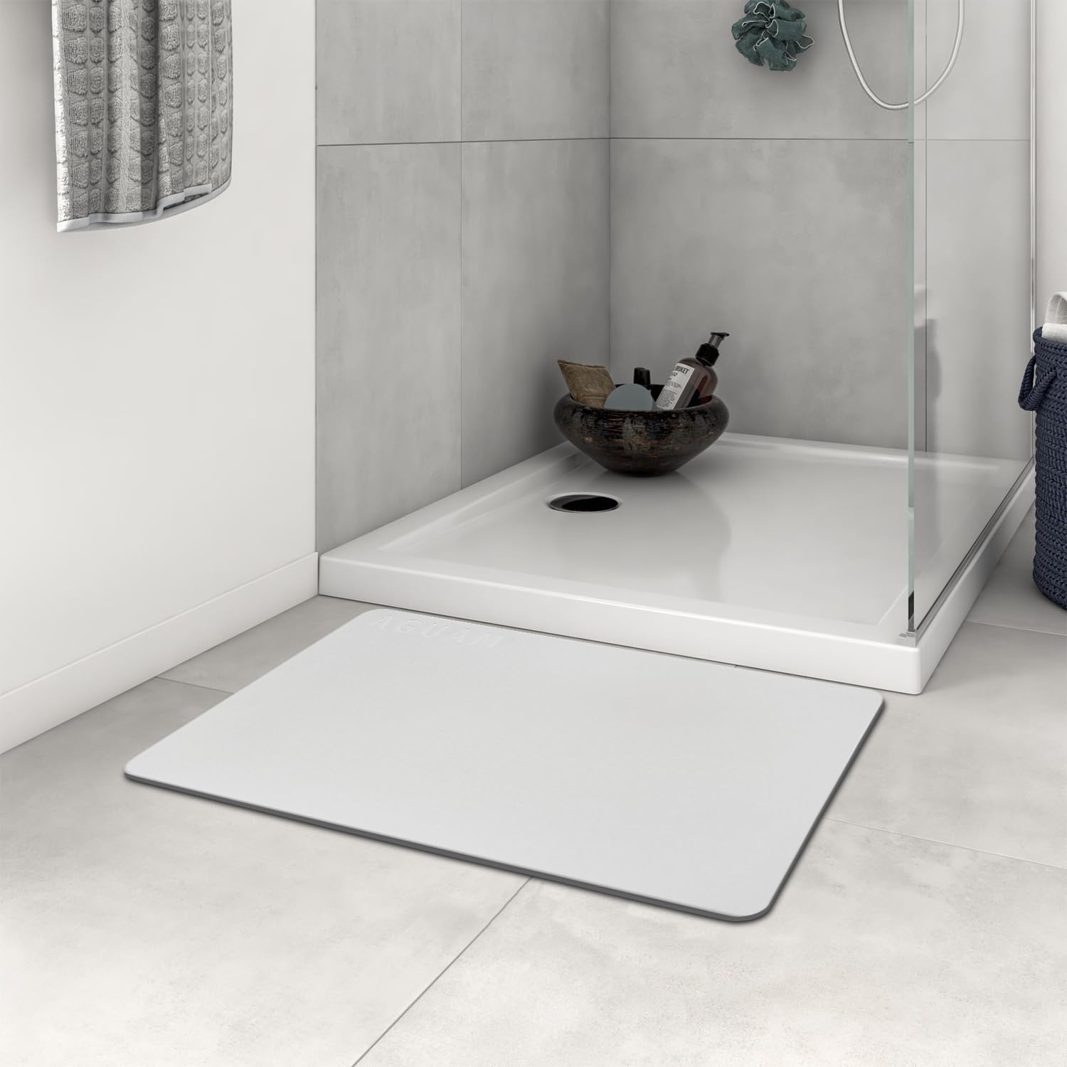 AGUAM- Large Stone Bath Mat Diatomaceous Earth Bath Mat Super Absorbent Diatomite Stone Bath Mats for Bathroom Quick-Drying Non-Slip Bath Stone Mat, Easy to Clean Stone Shower Mat (34 x 20) Off White