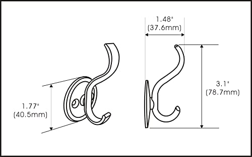 QCAA Zinc Diecast Coat Hook, Satin Nickel, 5 Pack
