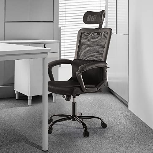 Ergonomic High Back Office Chair β Breathable Mesh Office Chair with Adjustable Headrest and Lumbar Support, Executive Chair with Padded Armrest, Height Adjustable Computer Task Chair Swivel Rolling