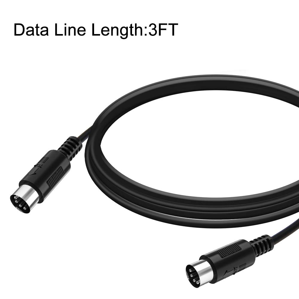 5 Din Midi Cable, Ancable 3-Feet 5 Pin Din Male to Male Plug Midi Cables with Molded Connector Housing Compatible with Piano Keyboard