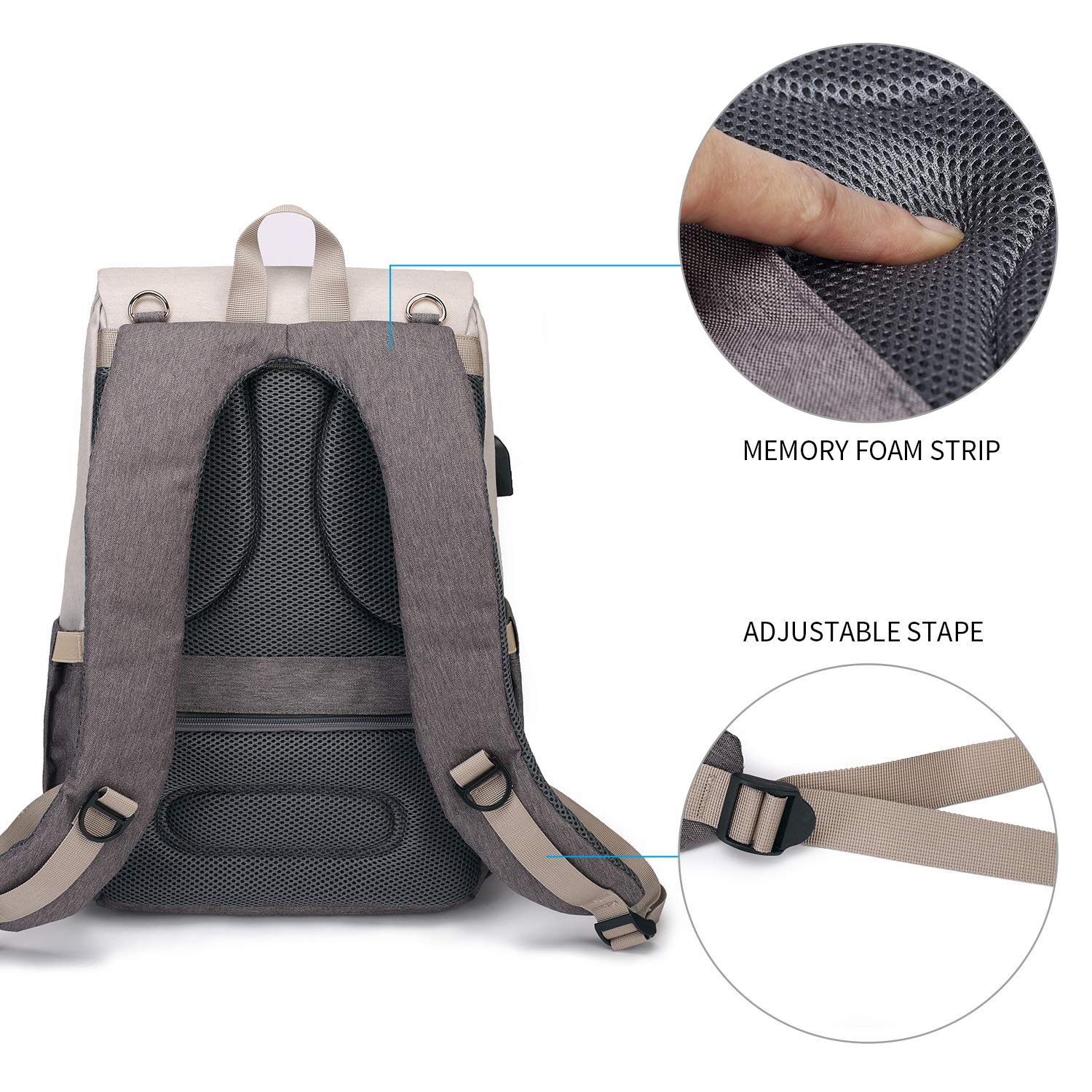 LOVANA Diaper Bag Backpack, Baby Bag, Multi-functional Travel Back Pack, Anti-Water Maternity Nappy Bag Changing Bags with Insulated Pockets Stroller Straps and Built-in USB Charging Port,Beige&Gray
