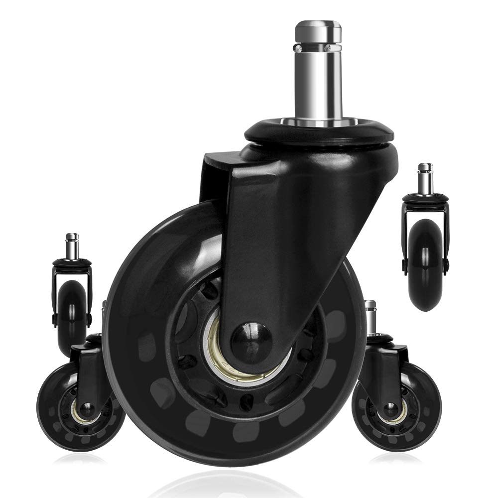 8T8 Office Chair Caster Wheels 2.5'', Swivel Caster Wheels Heavy Duty with Pop-in Stem,Quiet & Smooth Rolling, No Chair Mat Needed, Safe for Hardwood Carpet Floors,Set of 5 (2.5 inch-FBA, Black)