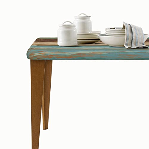 Aiojool Teal Wood Grain Tablecloth Fitted Table Cloth for 4 Foot Rectangle Table, Elastic Edged Table Cover for Indoor Outdoor Patio Picnic, 30 X 48 Inch