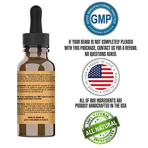 Aberlite Beard Oil For Men Growth Products - Beard Growth Oil And Moisturizer - Beard Conditioner And Oil - Softens & Moisturizes - For Thick Coarse Hair - Great For Black Men