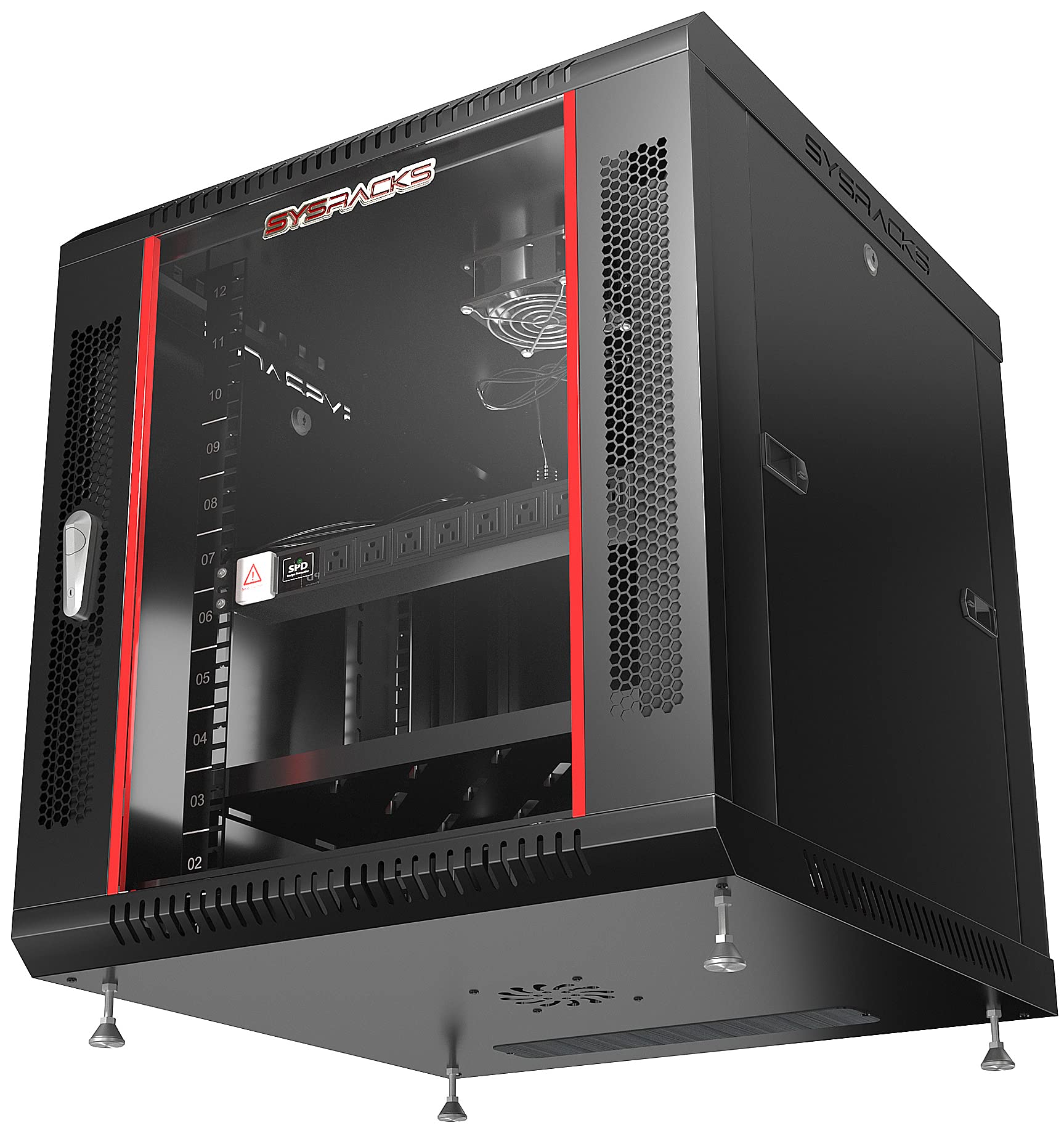 Sysracks 12U Wall Mount Network IT Server Cabinet Enclosure Data Cabinet Rack HQ Fully Equipped - Shelf - Cooling Fan - 8-Way PDU