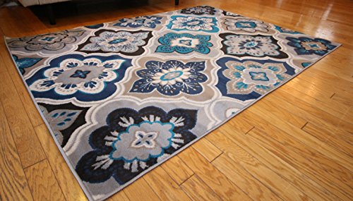 Generations New Contemporary Panal and Diamonds Beige Navy Coral Blue Grey Modern Area Rug Rugs 5'2 x 7'3