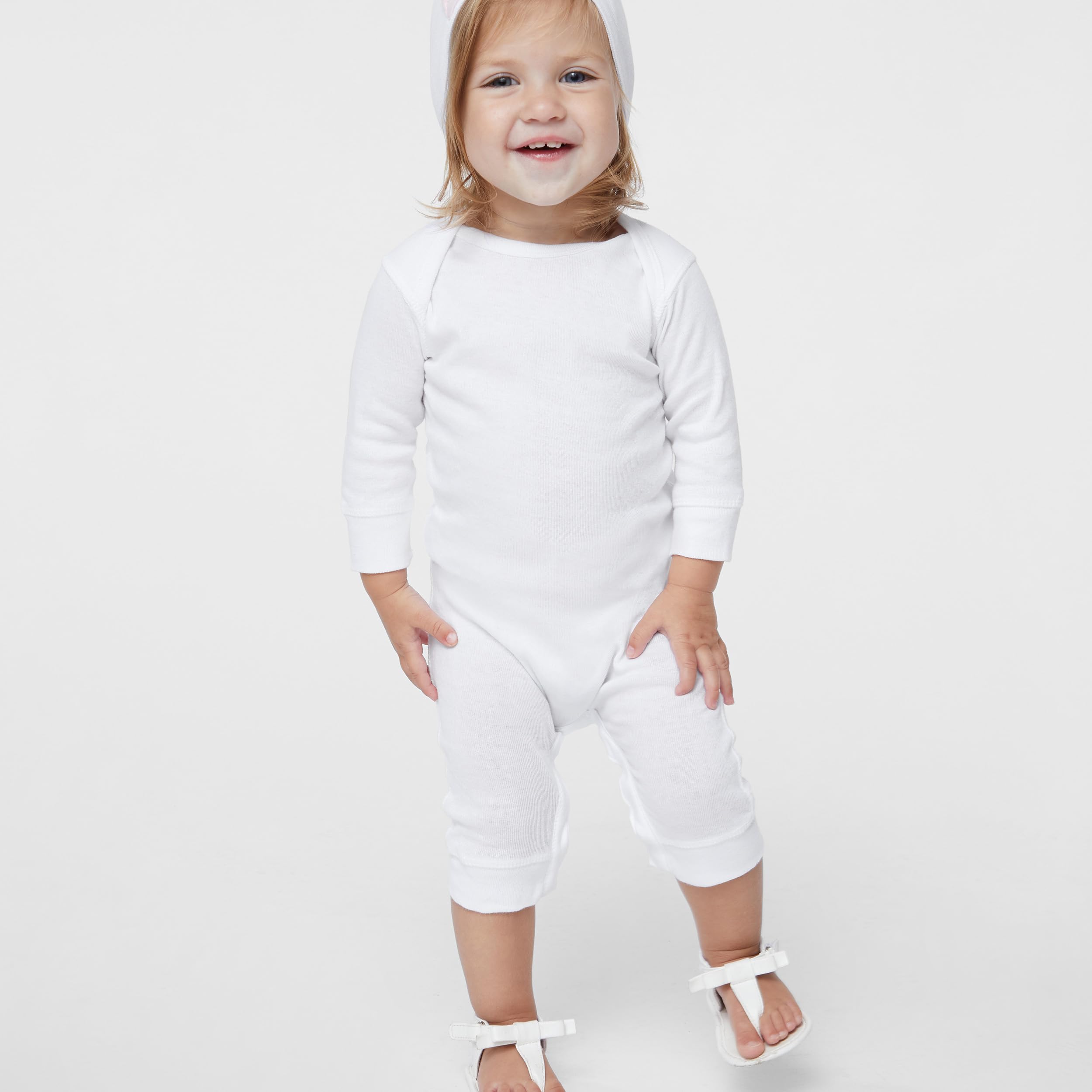 RABBIT SKINS Baby Long Sleeve Long Leg Bodysuit Boy & Girl | Newborn 0-3 to 24 Months, White, Newborn