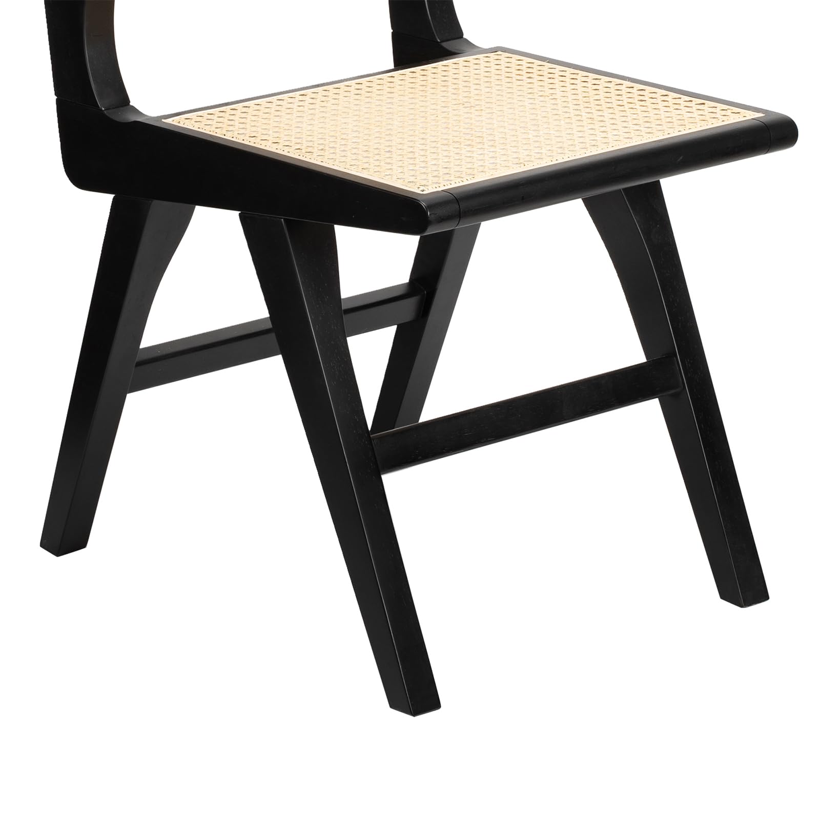 Accent Chair Dining Chairs Set of 2, Solid Wood Frame Boho Rattan Chair, Mid Century Modern Accent Chairs for Living Room Bedroom Dining Room Kitchen(Black)