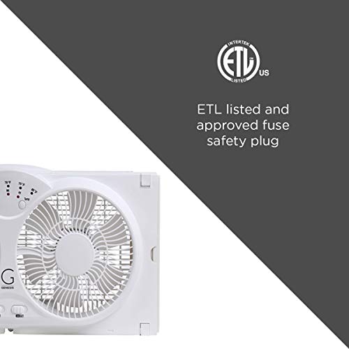 Genesis Twin Fan High Velocity Reversible AirFlow Fan, LED Indicator Lights Adjustable Thermostat & Max Cool Technology, ETL Certified, White (A1WINDOWFAN)