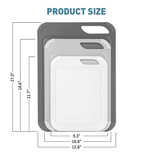 CompactStone Cutting Boards for Kitchen Plastic Cutting Board Set of 3 Dishwasher Safe Cutting Boards with Juice Grooves Thick Chopping Boards for Meat Veggies Fruits Easy Grip Handle Non-Slip